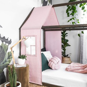 Kids Bed With Pastel Pink Linen Cover and Rails, US Size, House Bed ...