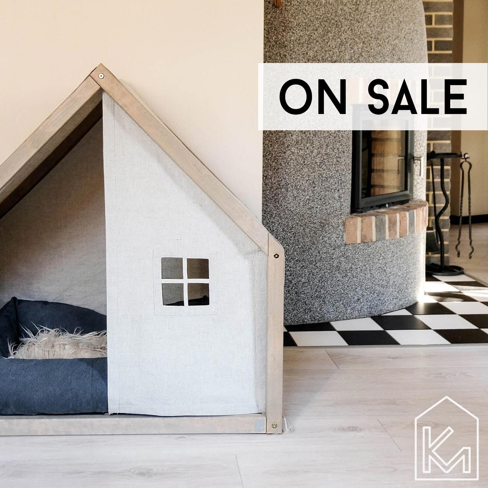 Modern Dog House With a Front and Back Linen Cover Indoor Dog - Etsy