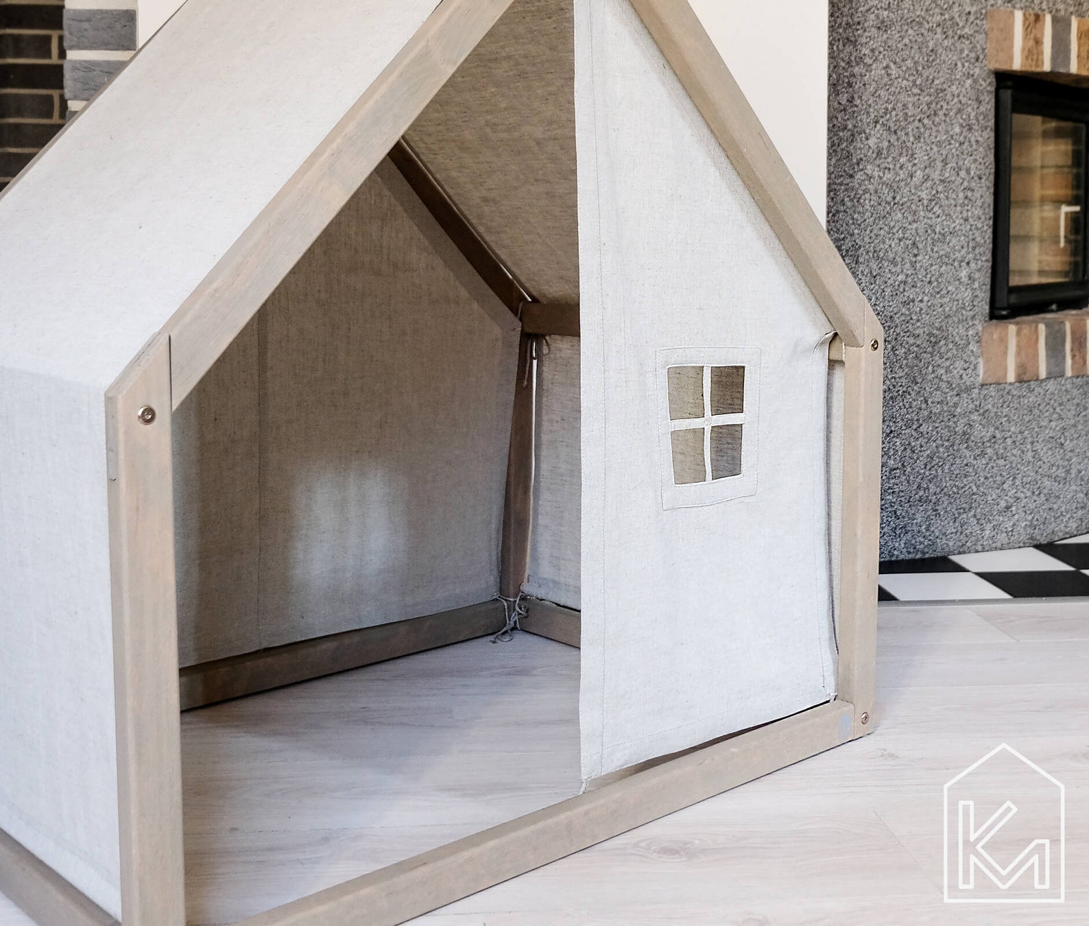 Modern Dog House With a Front and Back Linen Cover Indoor Dog - Etsy