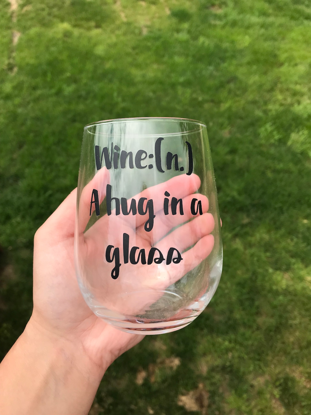 Wine: (n.) A Hug in a Glass Stemless Wine Glass- Funny Quote/ Saying ...