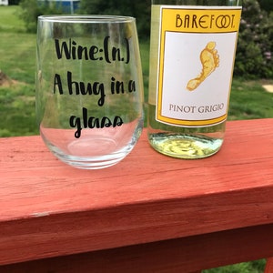 Wine: (n.) A Hug in a Glass Stemless Wine Glass- Funny Quote/ Saying ...