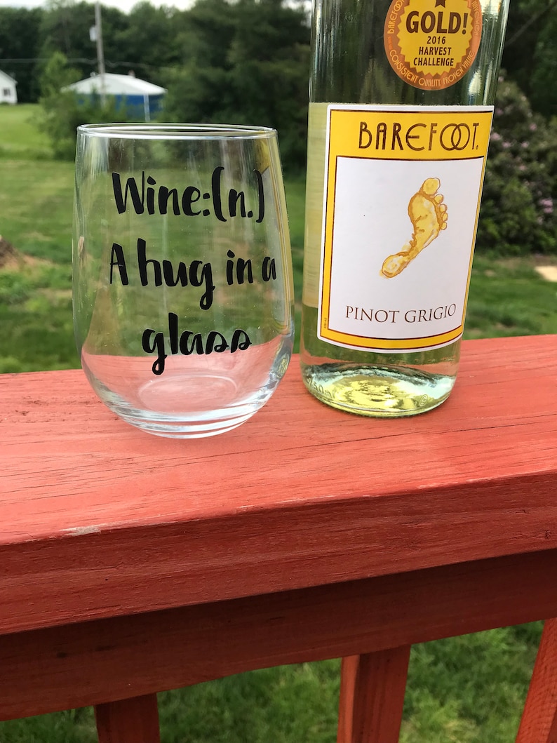 Wine: (n.) A Hug in a Glass Stemless Wine Glass- Funny Quote/ Saying ...