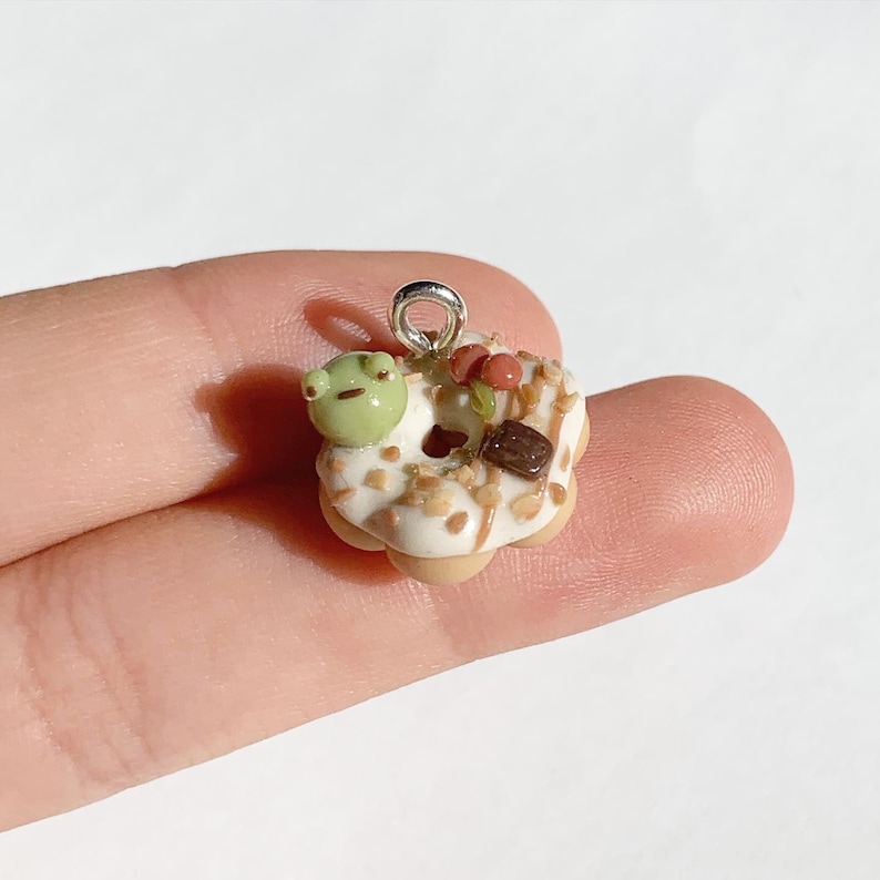 Cute Frog on a Mochi Donut Charm / Handmade Polymer Clay Charms ...