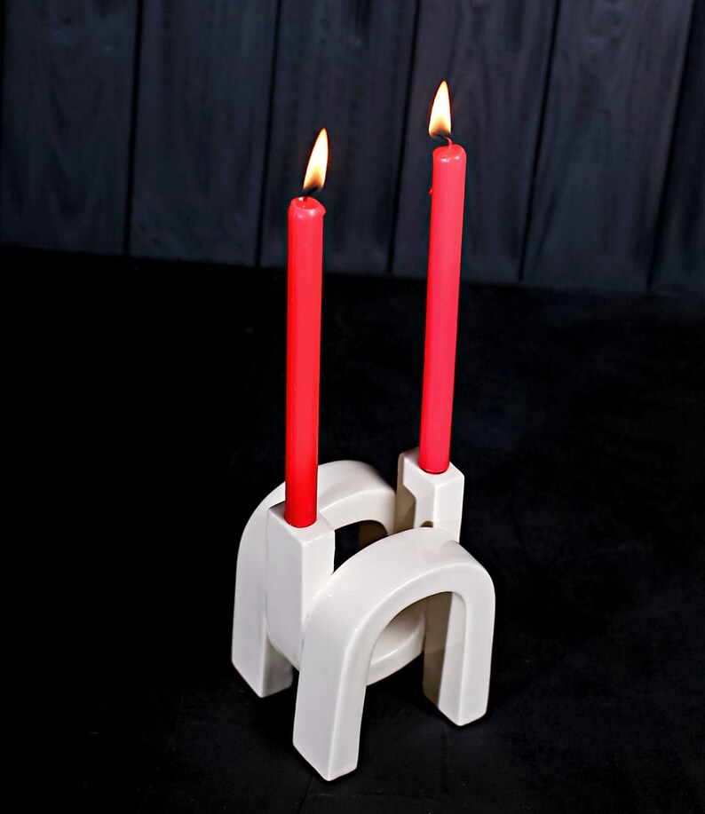 White Ceramic Candlestick Modern Minimalist Style Candle | Etsy