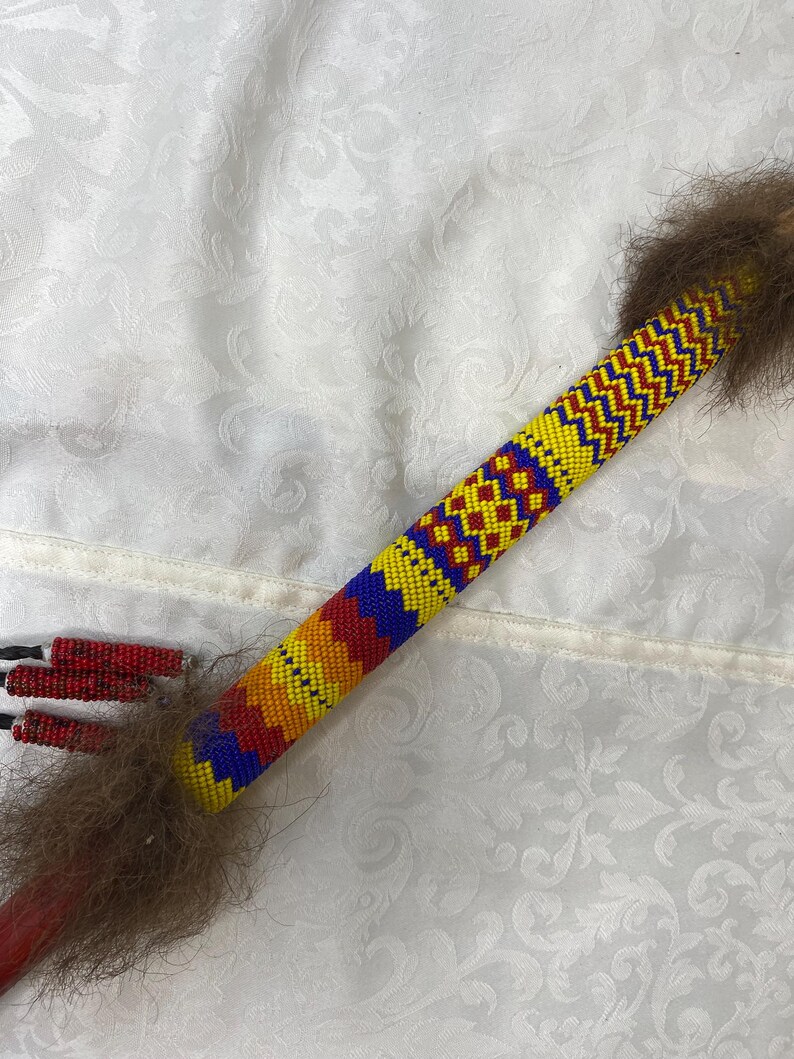 Beaded Dance Stick W Buffalo Hair - Handmade Native American Art - Etsy