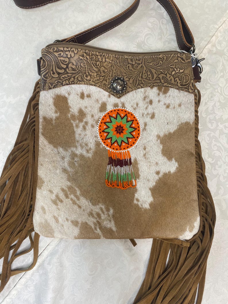 Printed Fringe Bag W Beaded Orange Medallion - Native American Art - Etsy
