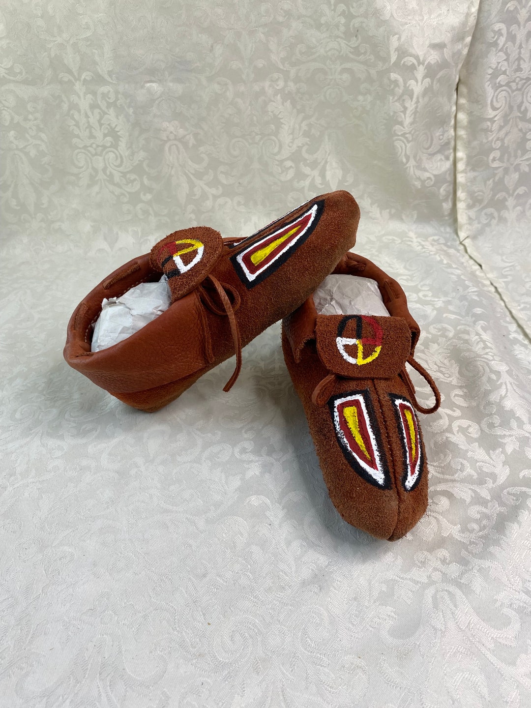 Buffalo Track Design Painted Leather Moccasins Handmade Native American ...