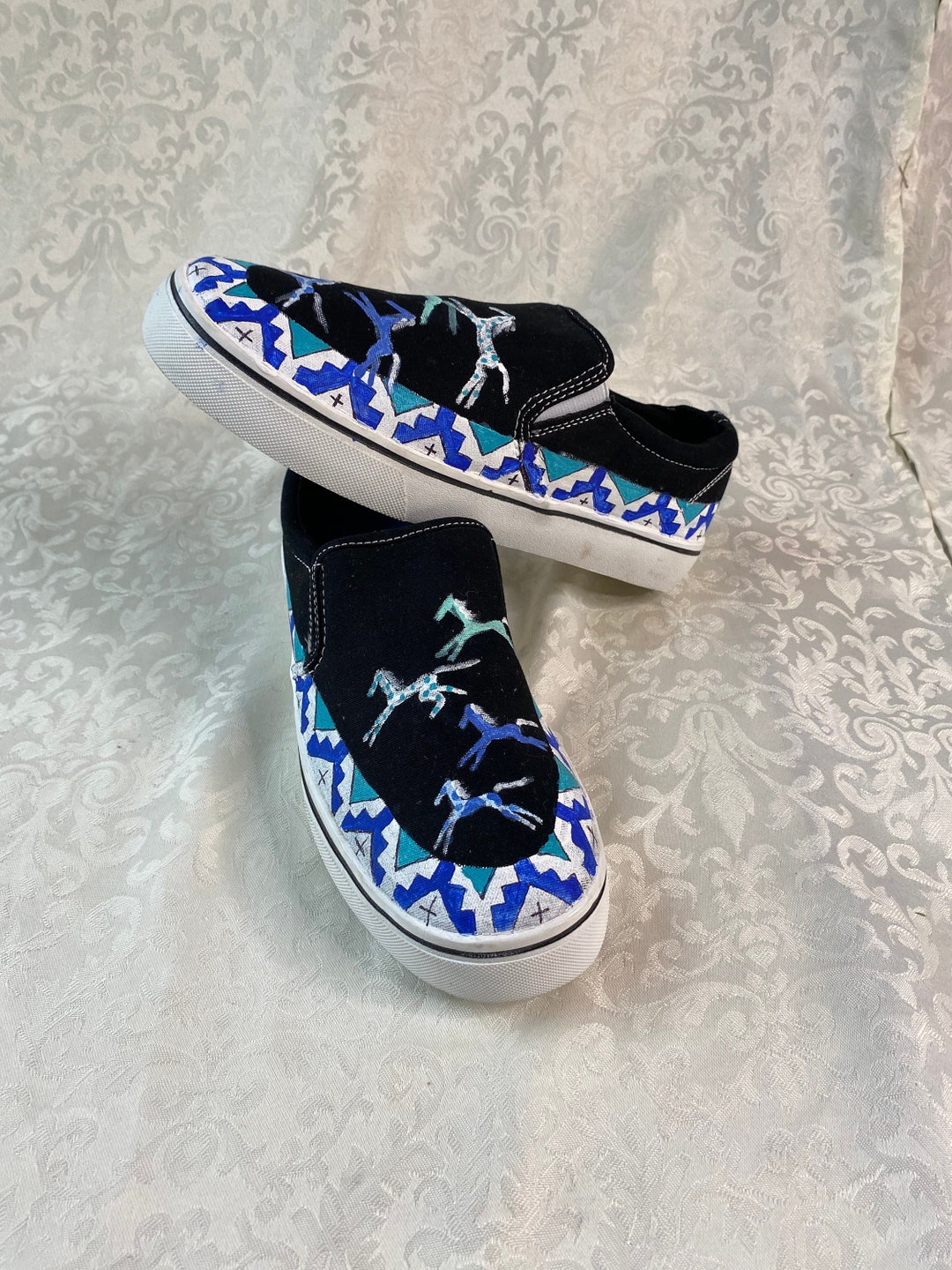Running Horses Painted Shoes Native American Ledger Art - Etsy