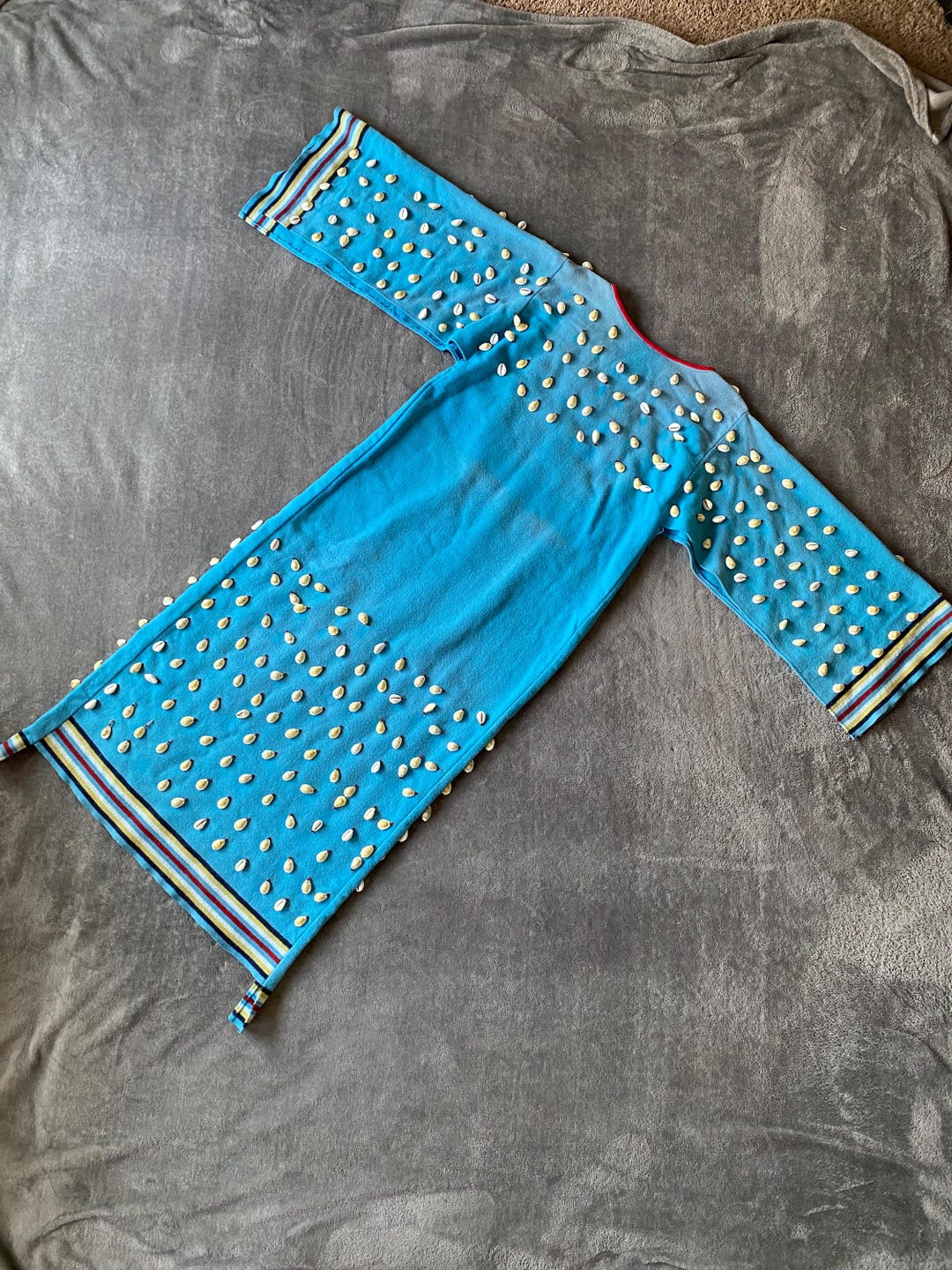 Teal Cowrie Shell Traditional Dress - Handmade Native American Powwow ...