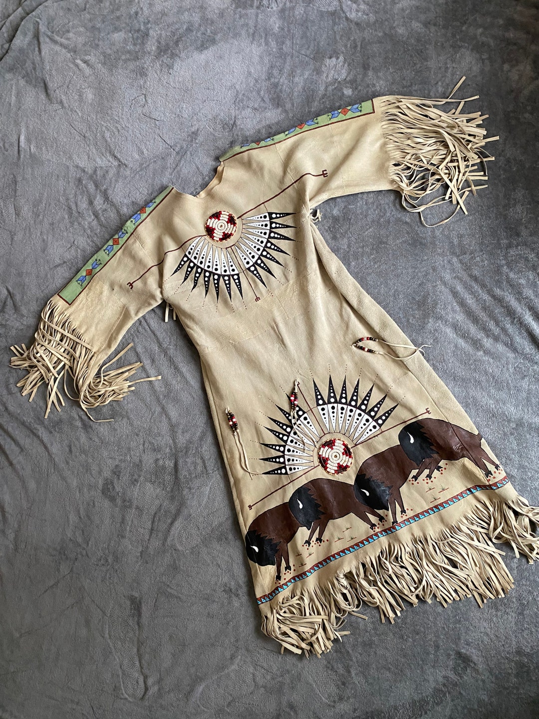 Painted Traditional Dress With Fringe Handmade Native American Art - Etsy