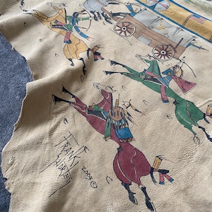 Warriors in Battle Ledger Art Hide Painting by Frank Shortey - Native ...