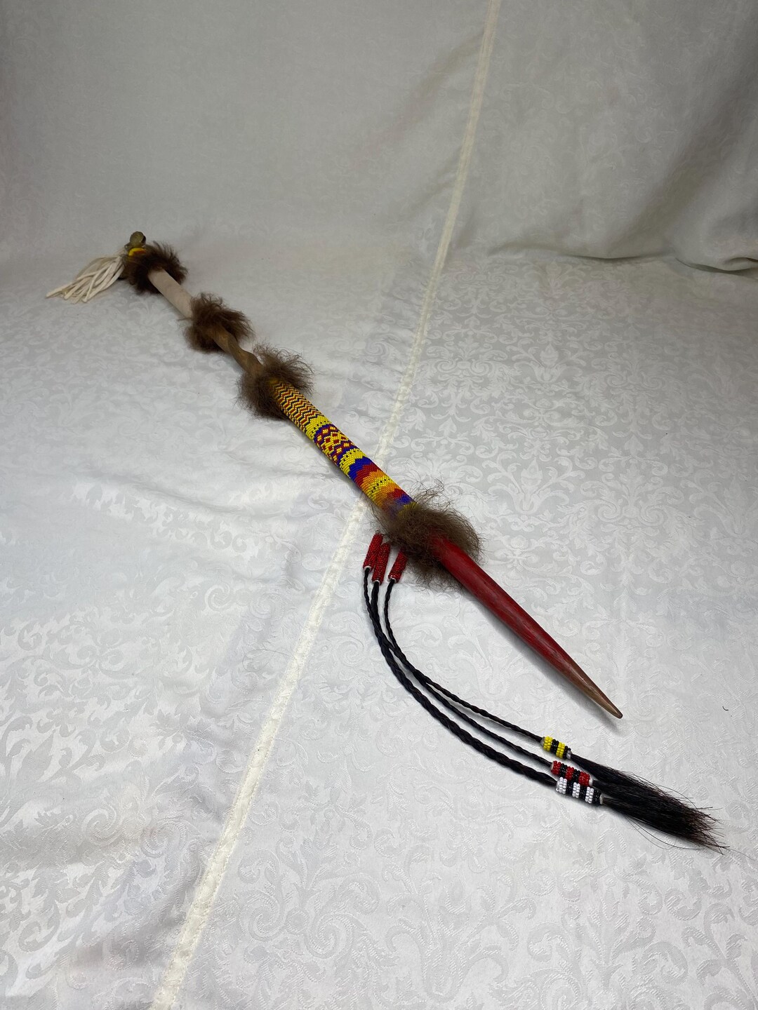 Beaded Dance Stick W Buffalo Hair - Handmade Native American Art - Etsy