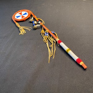 Beaded Wooden Dancestick W Fringe - Handmade Native American Art Decor ...