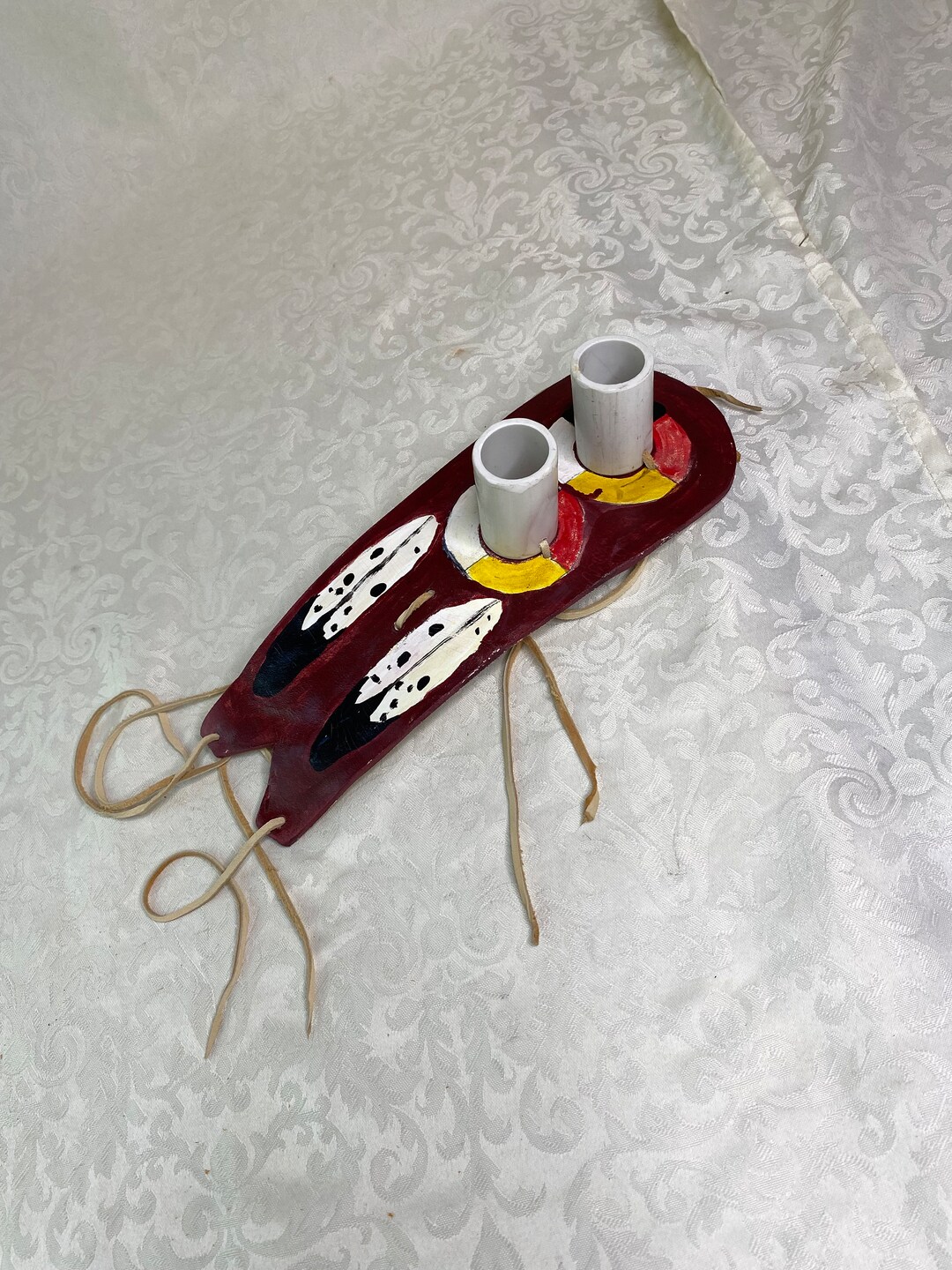 Ledger Art Painted Headroach Spreader Handmade Native American Powwow ...