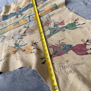 Warriors in Battle Ledger Art Hide Painting by Frank Shortey - Native ...