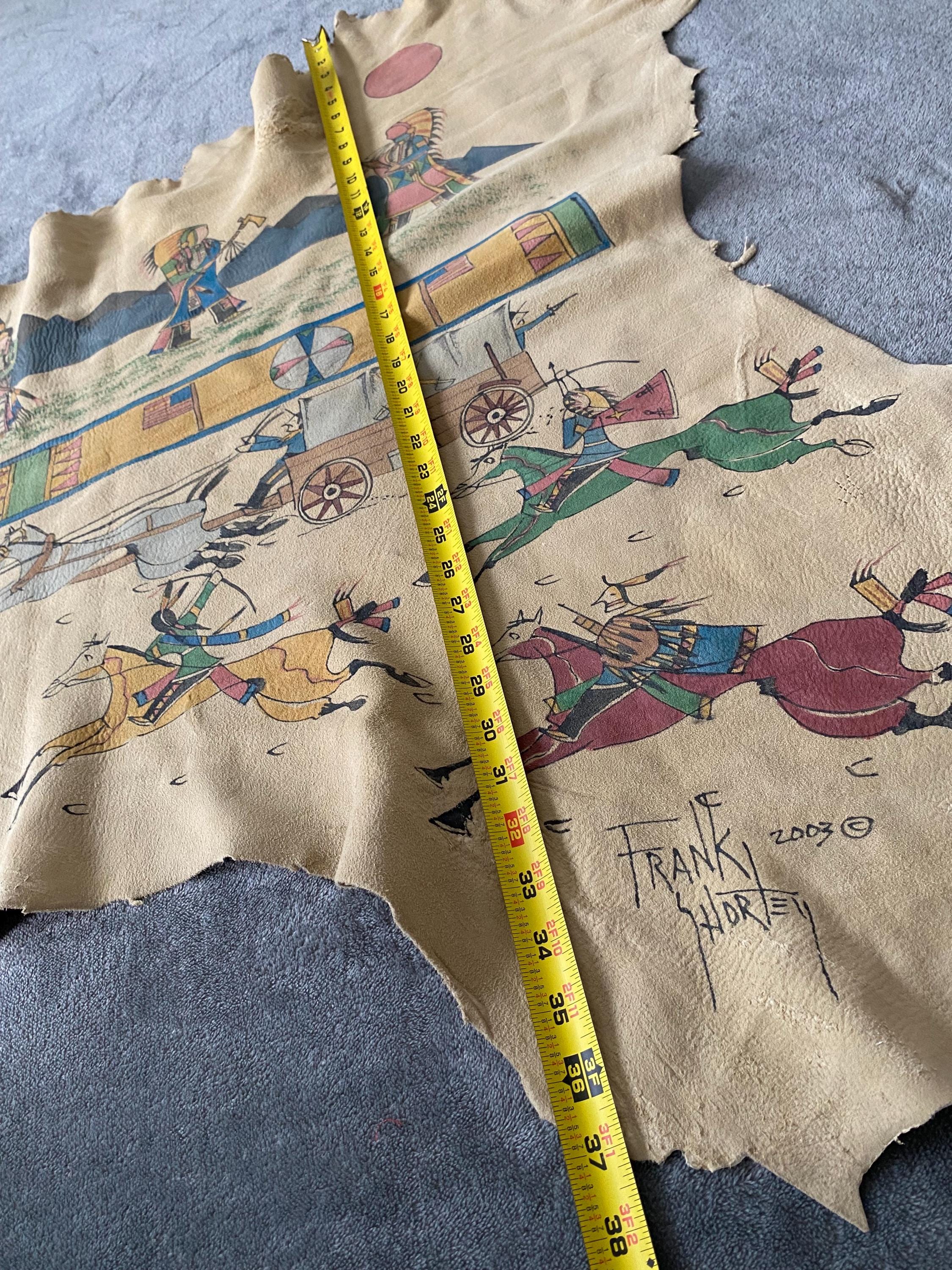 Warriors in Battle Ledger Art Hide Painting by Frank Shortey - Native ...