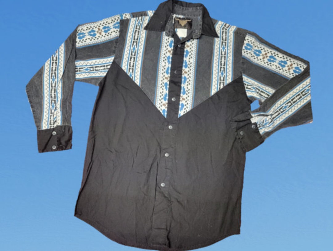 Vintage 1980s Steer West Cowboy Western Long Sleeve Collared Shirt Size ...
