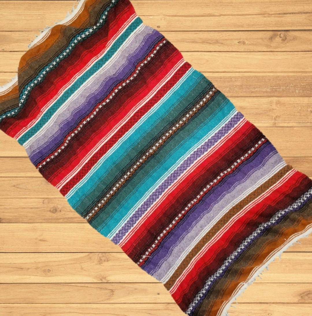 Vintage 1940s Mexican Serape Blanket Wool Woven Saddle Shawl 73" X 41 ...