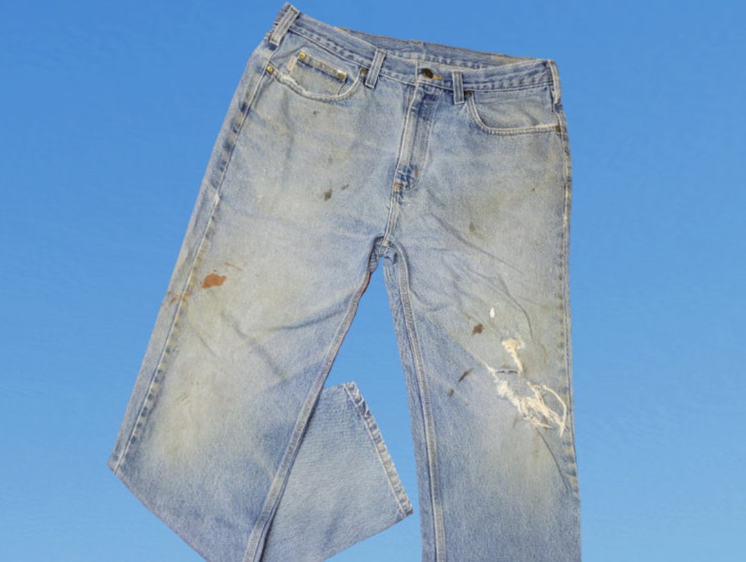 Vintage 1990s Distressed Carhartt Denim Jeans Faded Stained Torn Size ...