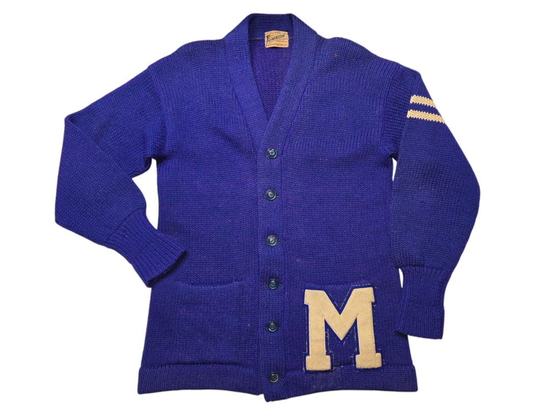 Vintage 1940s Princeton Sportswear Letterman Sweater Wool Cardigan Blue ...