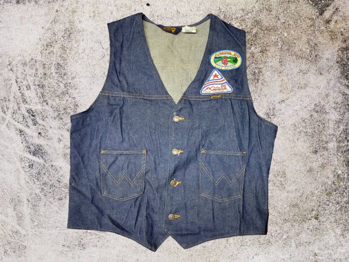 Vintage 1980s Wrangler Denim Vest Pleasure Riders Motorcycle - Etsy