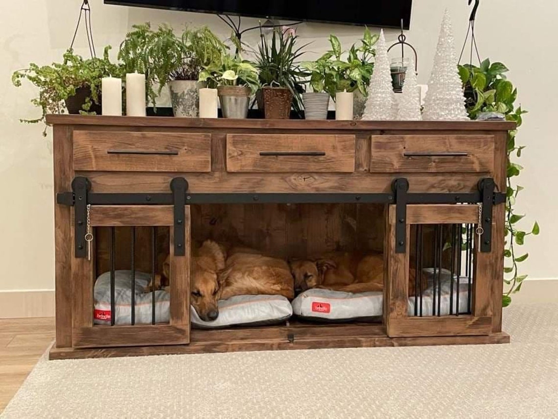 Custom Dog Kennel Crate - Rustic Country Chic Modern Mid Century Double ...