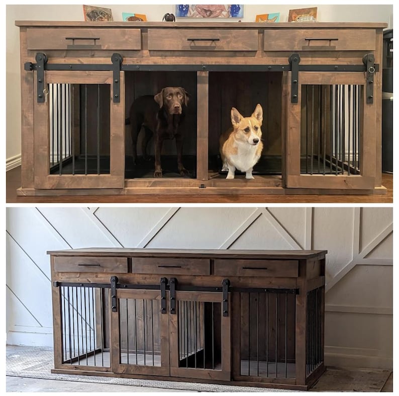 Custom Dog Kennel Crate - Rustic Country Chic Modern Mid Century Double ...