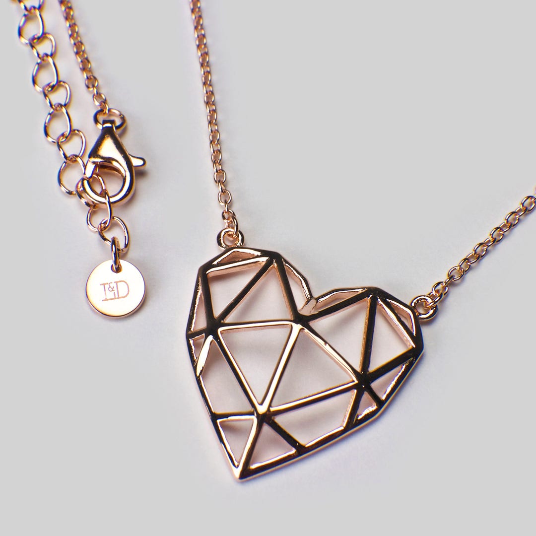 Geo-heart - 18ct Rose Gold Plated Sterling Silver / Geometric Heart ...