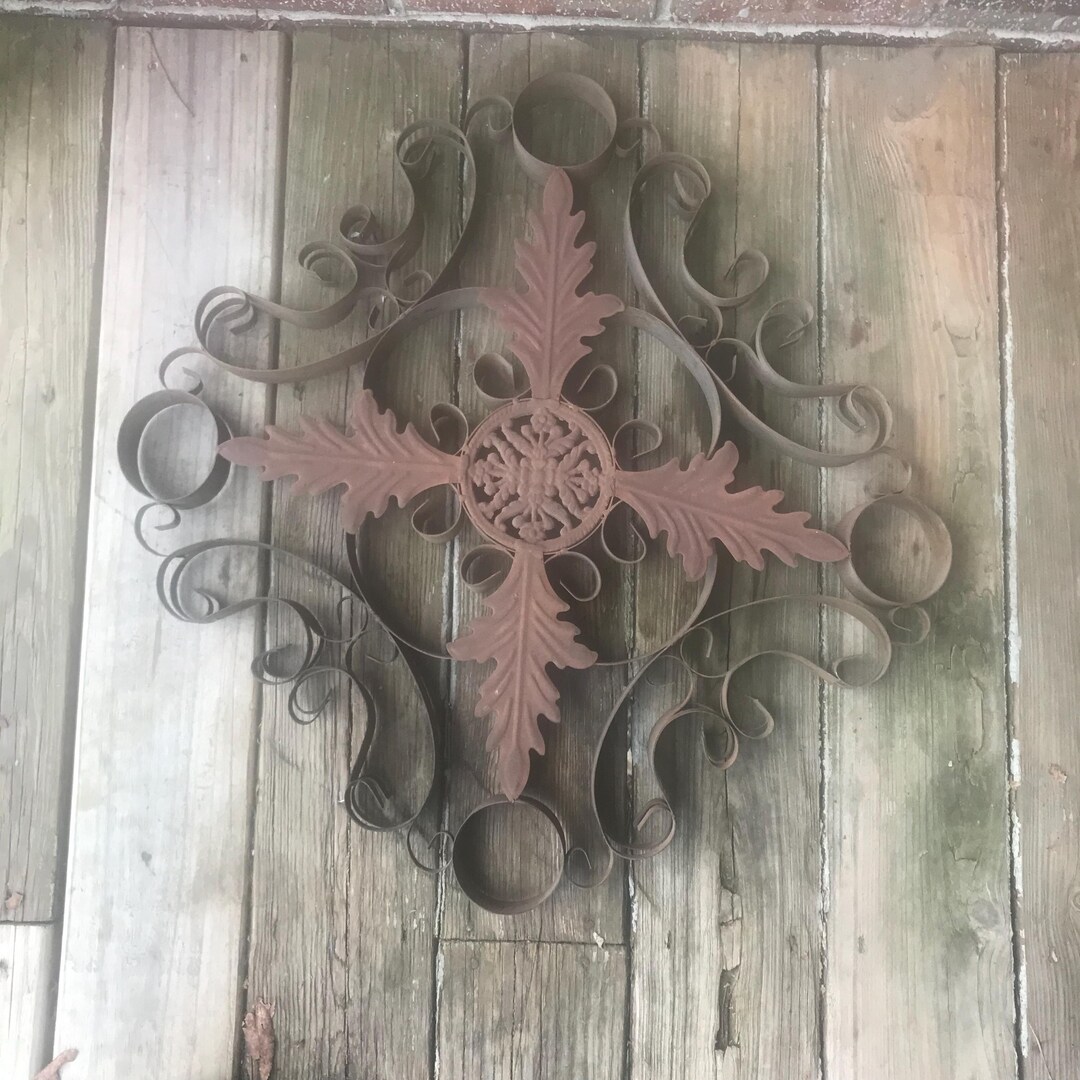 Antique Metal Scrollwork Wall Hanging Thick Flower Design Unique and ...