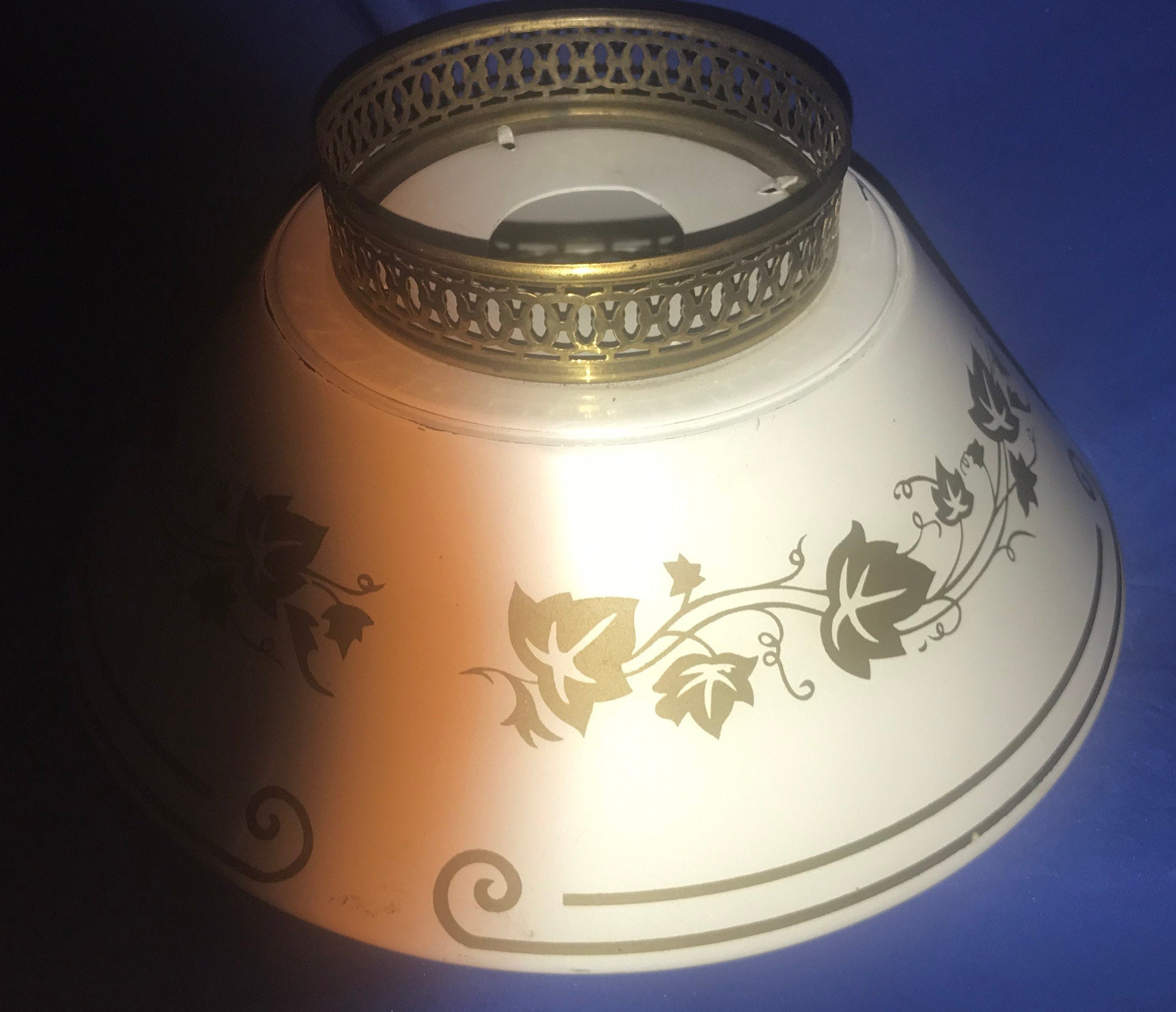 Tole Lamp Shade 12 Inches Beige Gold Ivy Flower Trim | Etsy