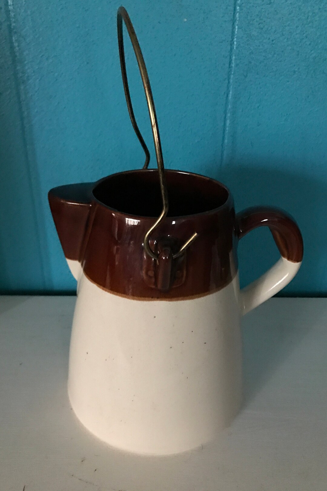 Mccoy Stoneware Coffee Pot With Metal Handle on Top -- Excellent ...
