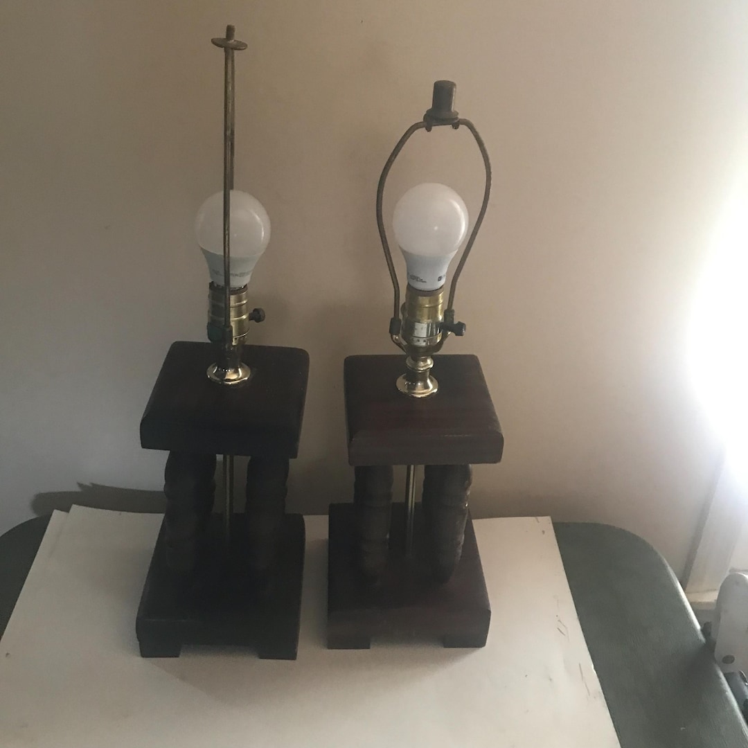 Pair Rustic Wood Lamps 1960s Retro - Etsy