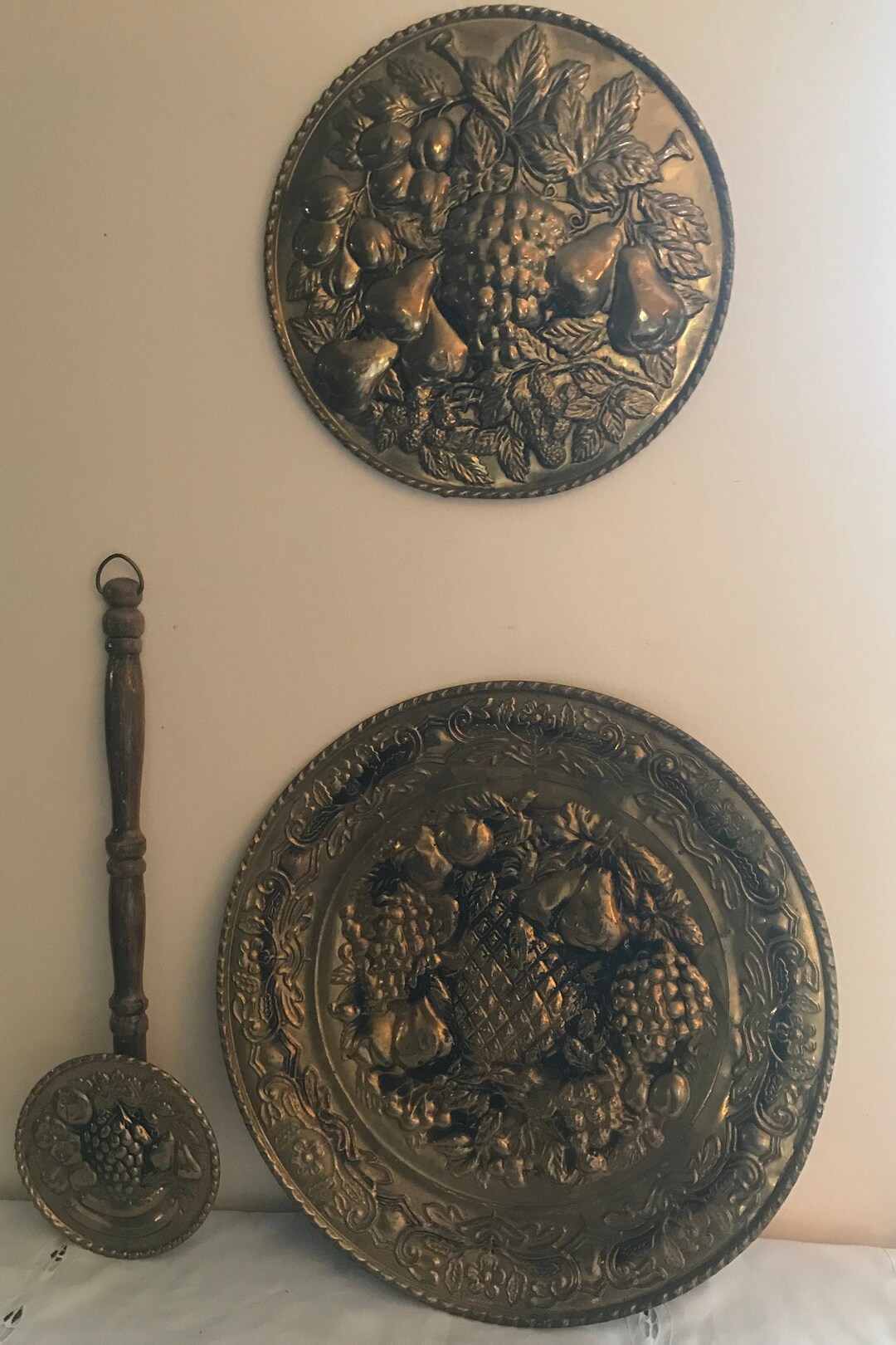 Wall Hangings Brass Repousse -- Set of 3 Vintage Fruit Wall Hangings ...