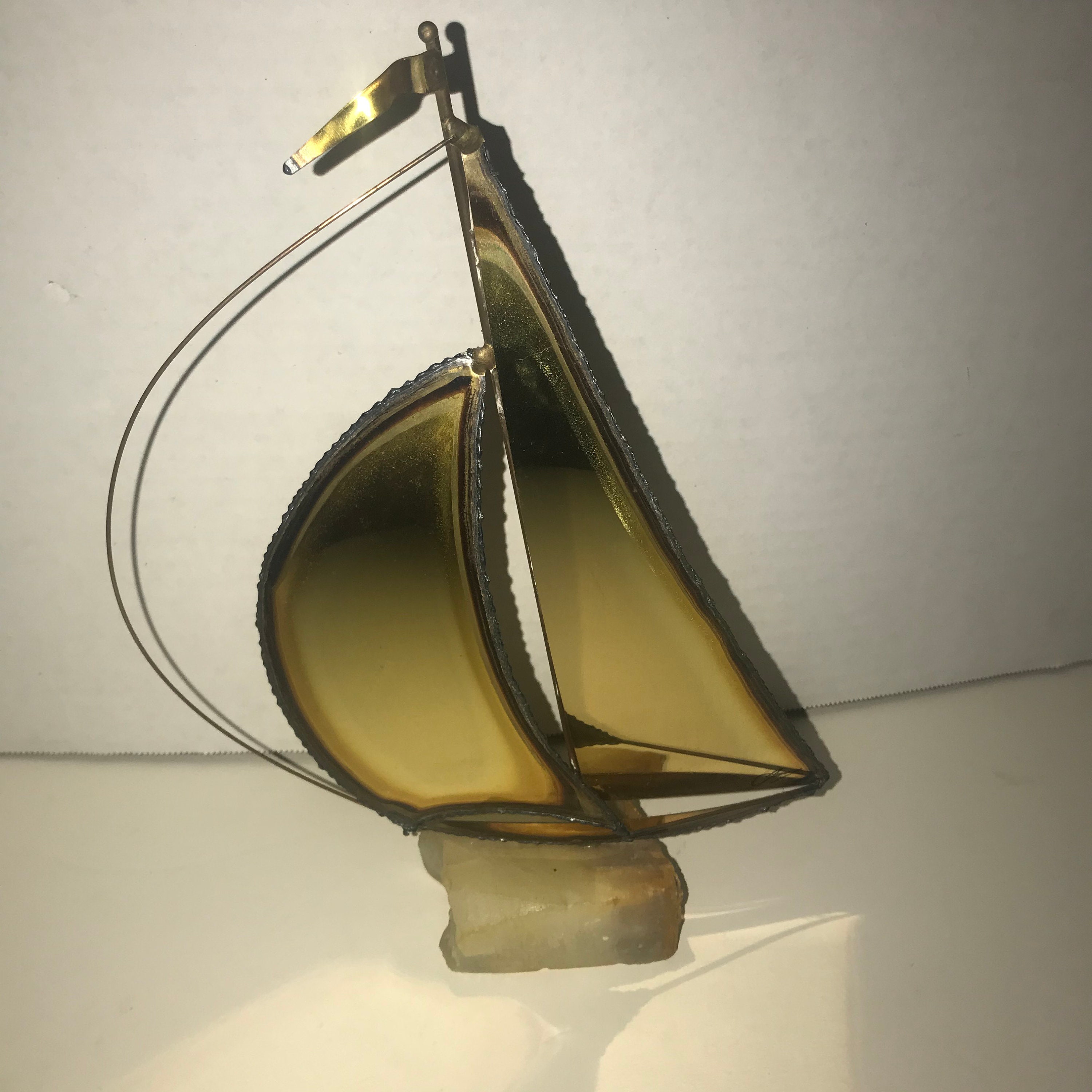 Nautical Sailing Ship Decor Brass on Marble Vintage - Etsy UK