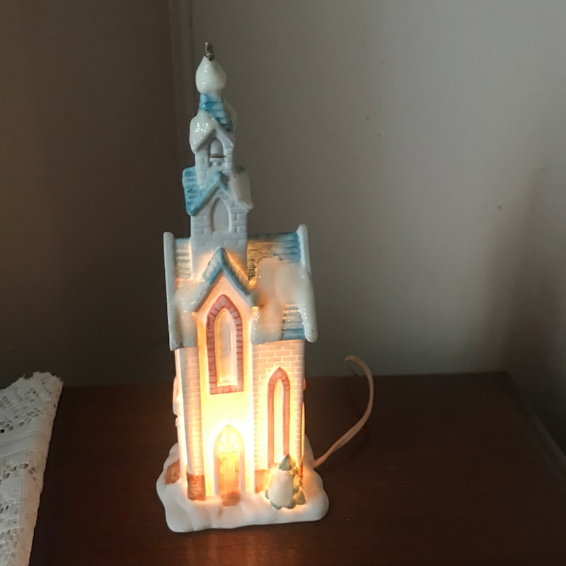 Lighted Ceramic Church - Etsy