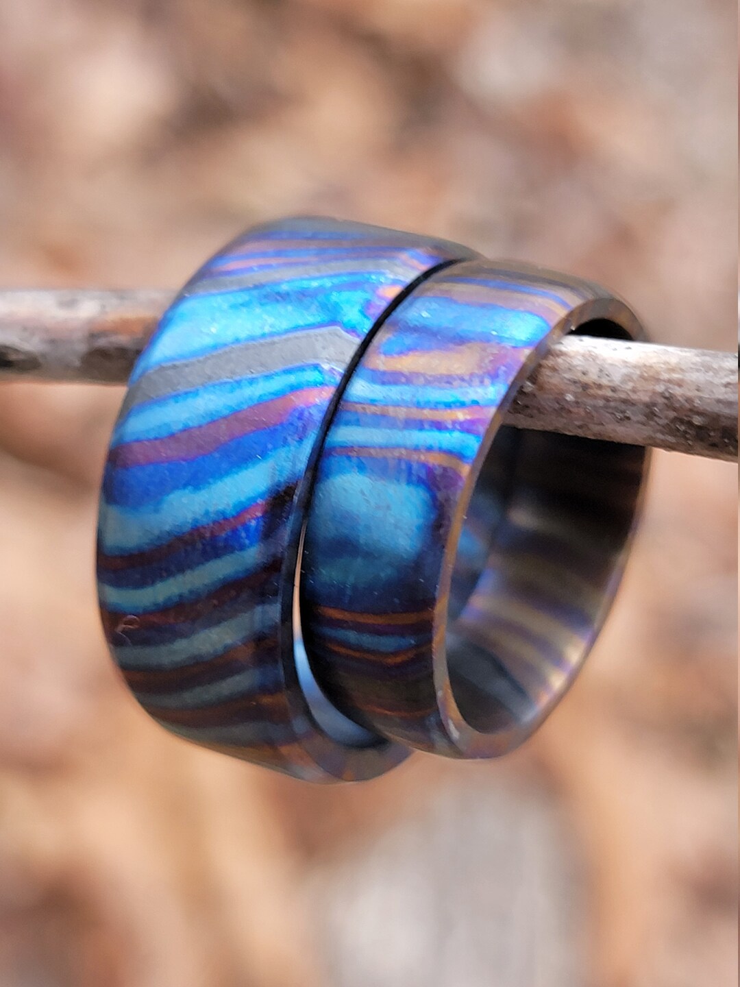 The Rainbow Bridge Set Zirconium Titanium (zir-ti) Damascus Ring High ...