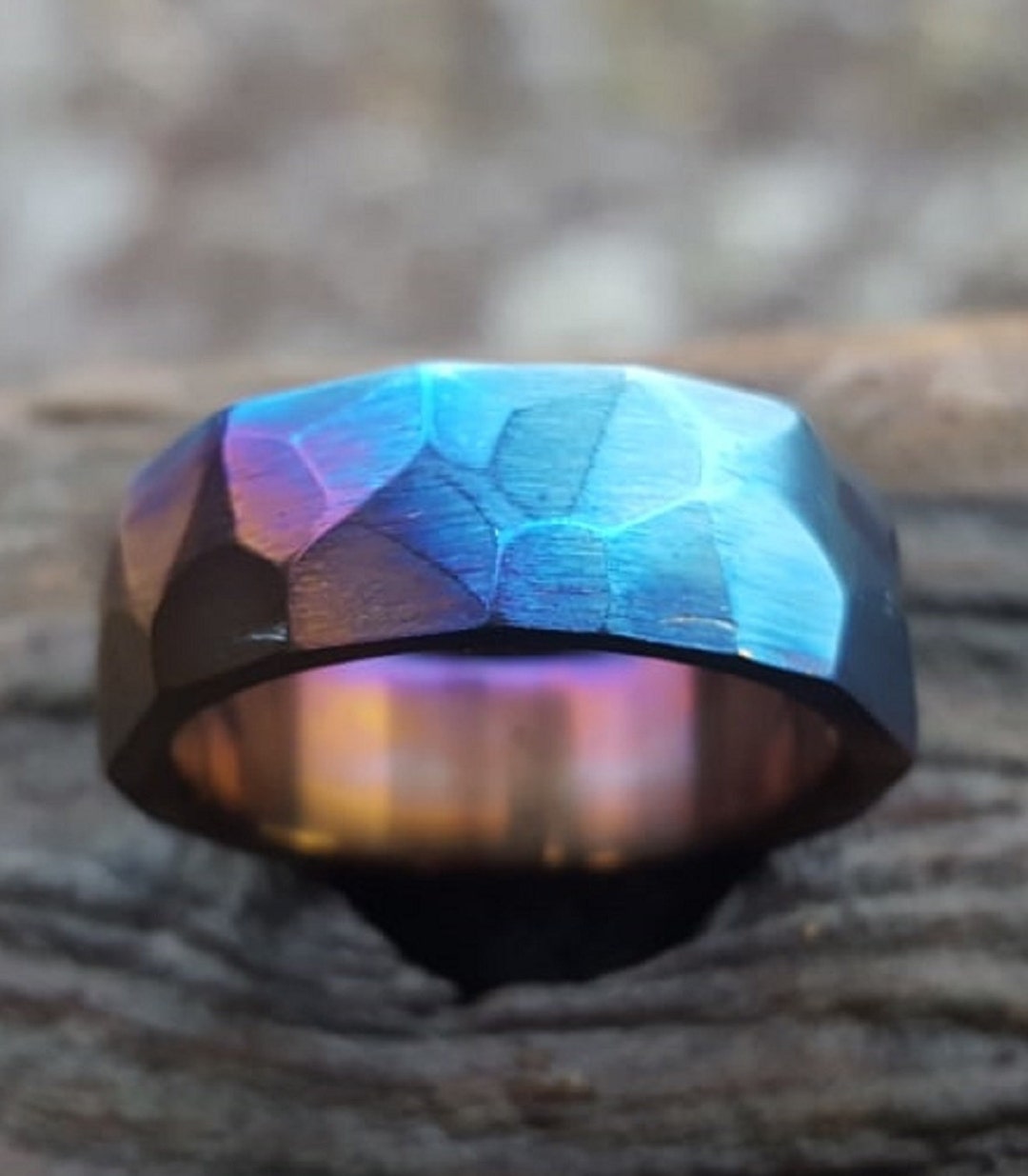 Pure Titanium Ring Faceted Finish "obsidian" Style Titanium Flame ...