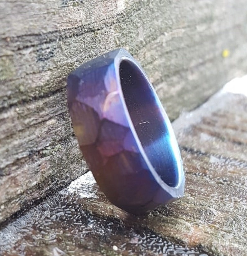 Pure Titanium Ring Faceted Finish obsidian Style | Etsy