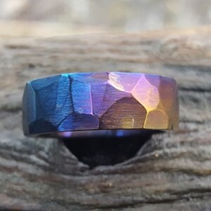Pure Titanium Ring Faceted Finish "obsidian" Style Titanium Flame ...