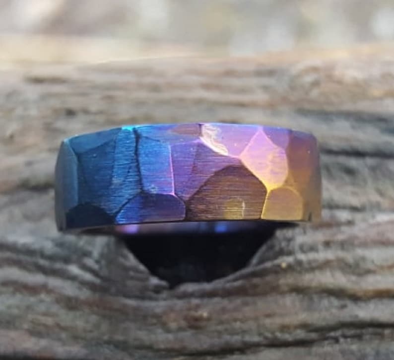 Pure Titanium Ring Faceted Finish "obsidian" Style Titanium Flame ...