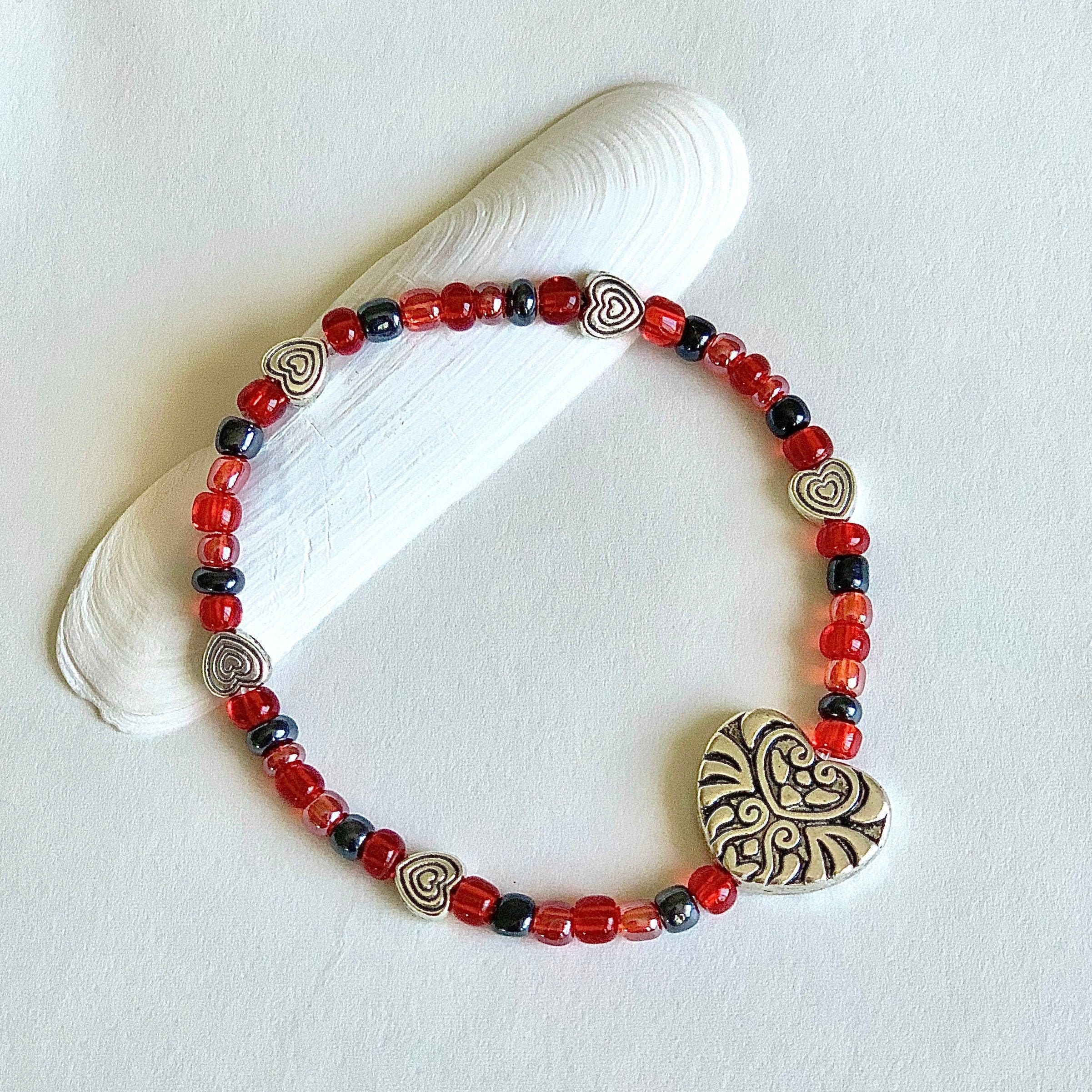 Silver Heart Bead Stretch Bracelet - Etsy UK