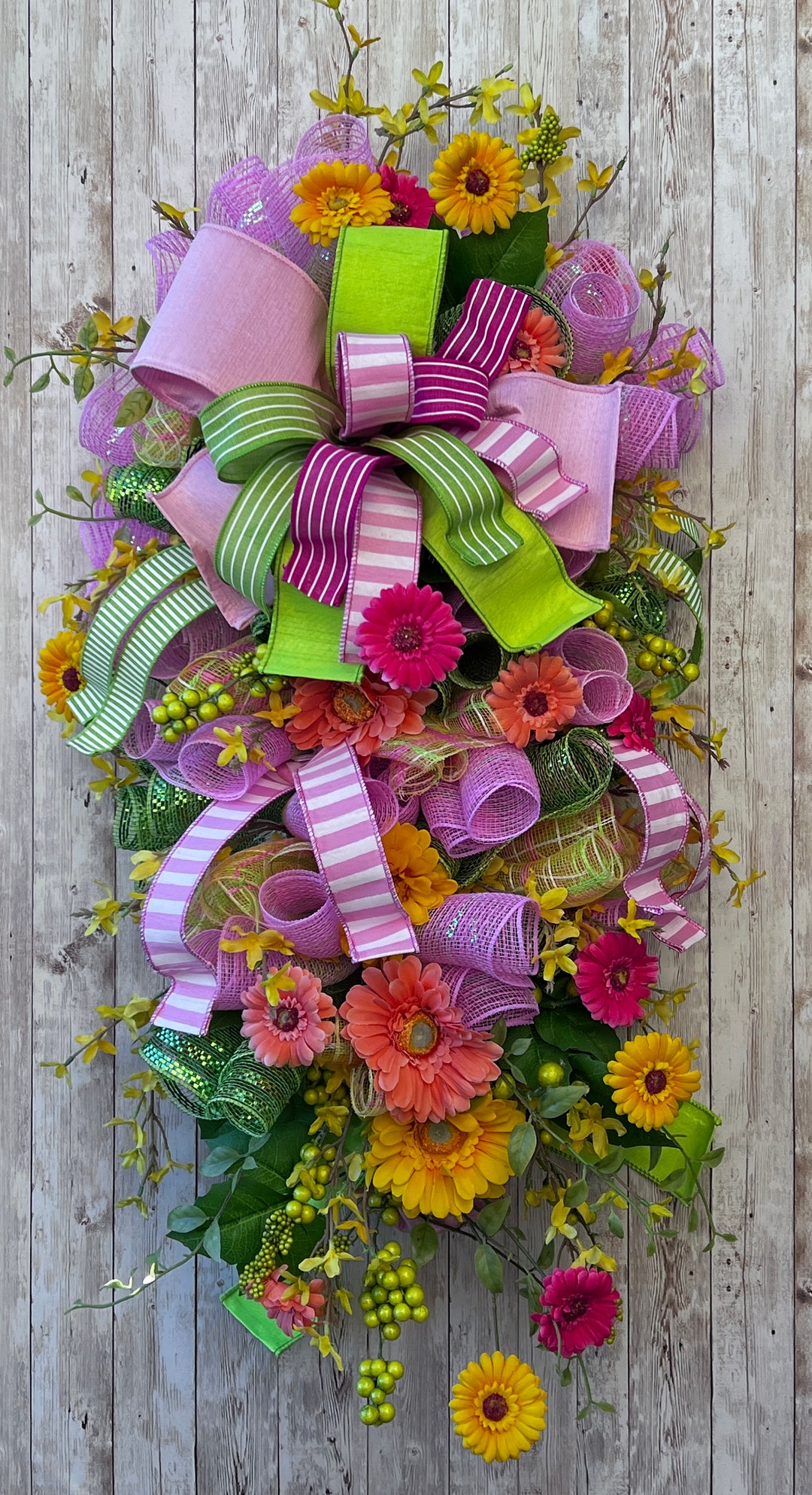 Spring Blossom Wreath, Spring Easter Door Swag, Gerbera Daisy Everyday ...