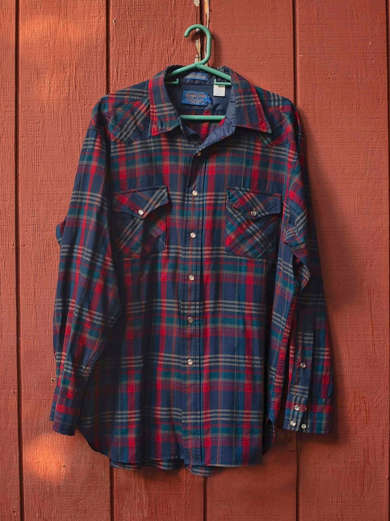 Pendleton Western Wear Shirt / Pendleton Wool Shirt / Blue and Red ...