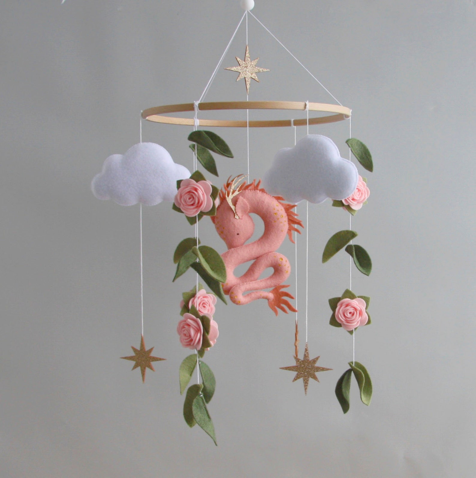 Dragon Crib Mobile Baby Cloud Stars Mobile Nursery Pink Baby Mobile ...