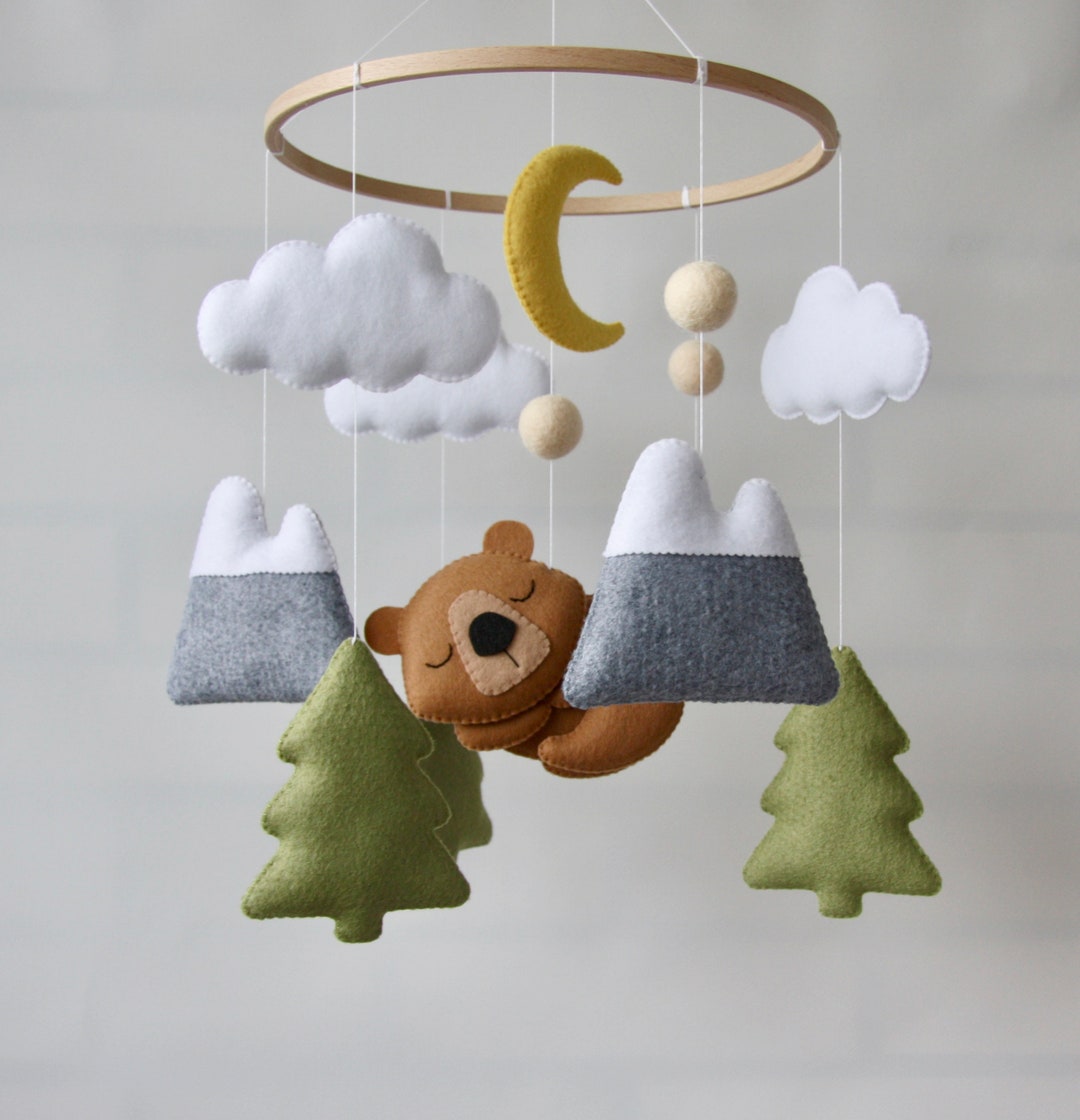 Woodland Crib Mobile With Sleeping Bear and Mountains – Felt Nursery ...