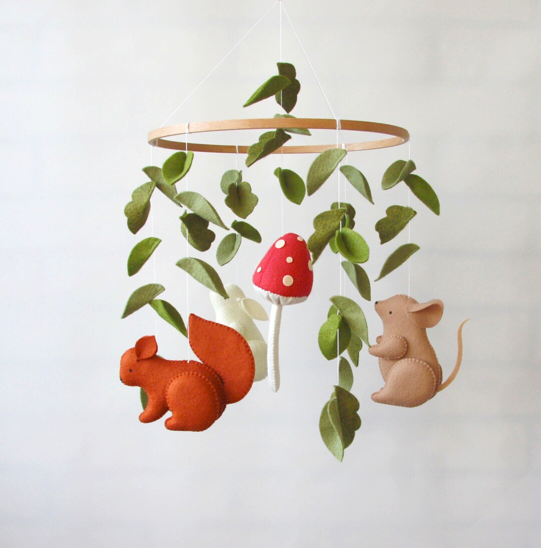 Forest Baby Mobile With Bunny Squirrel and Mouse Woodland Nursery Decor ...