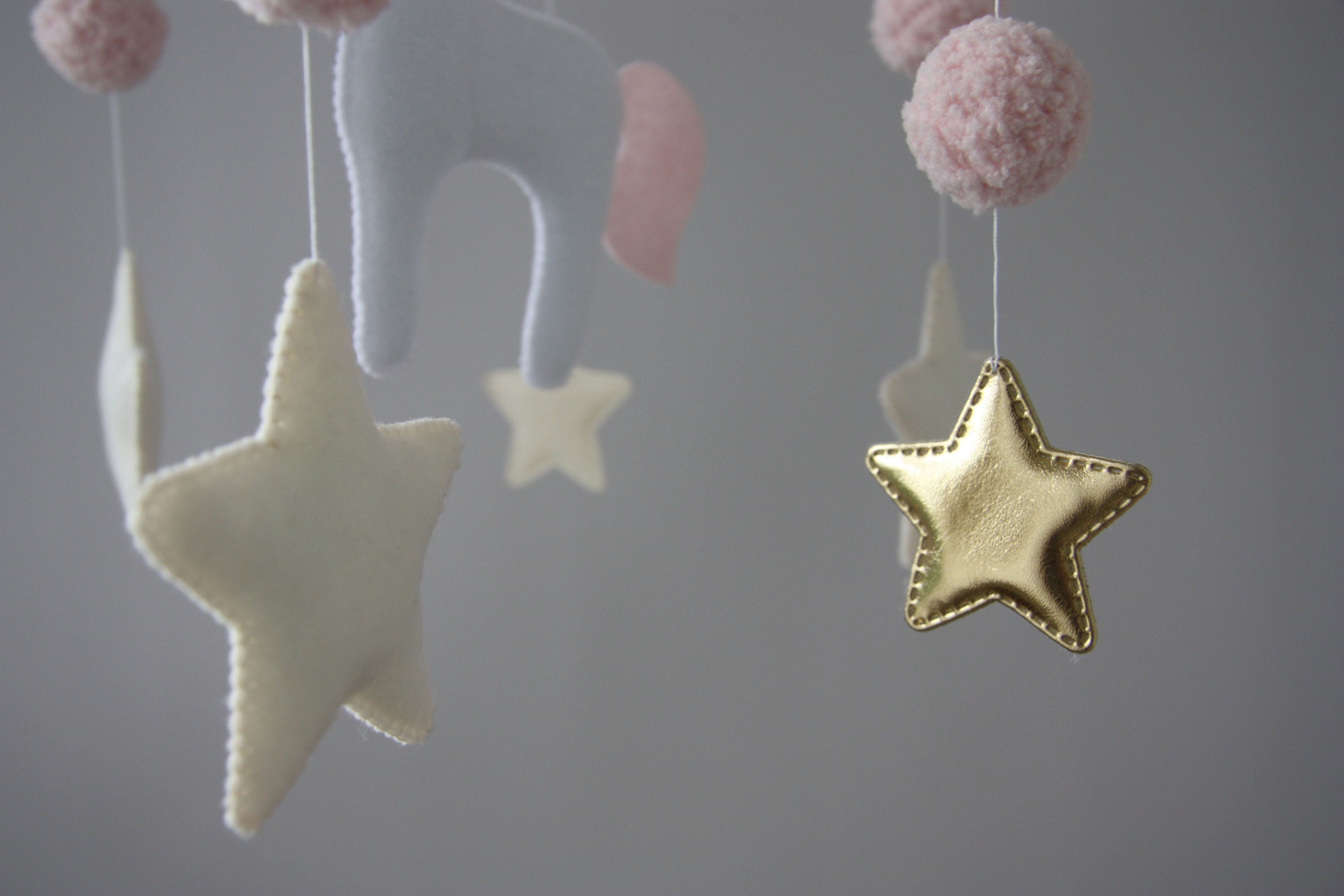 Unicorn Nursery Mobile Handmade, Felt Baby Crib Mobile Girl, Pink Gold ...