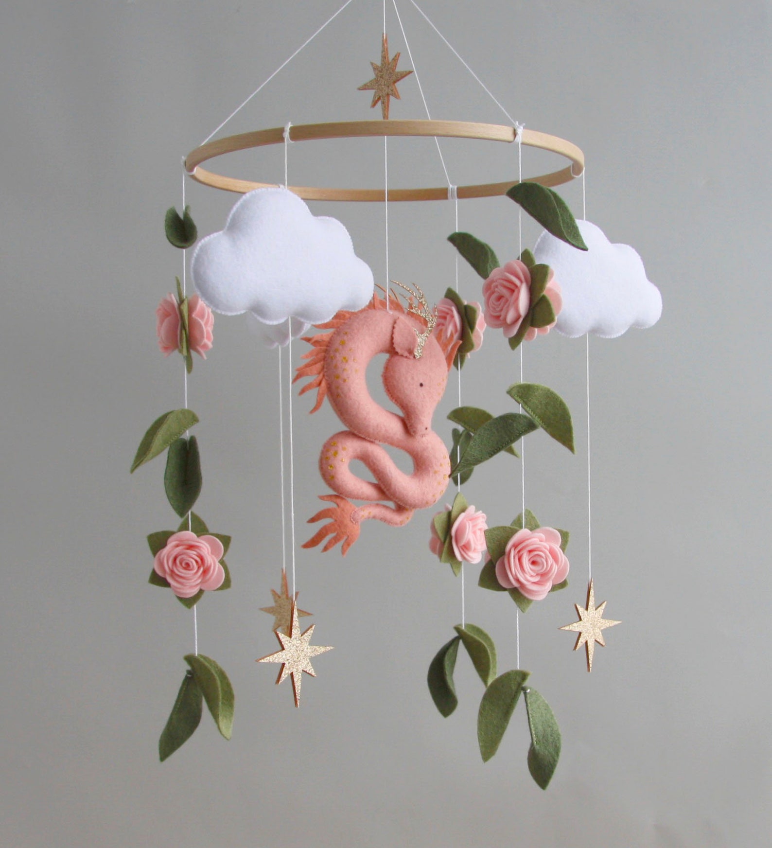 Dragon Crib Mobile Baby Cloud Stars Mobile Nursery Pink Baby Mobile ...