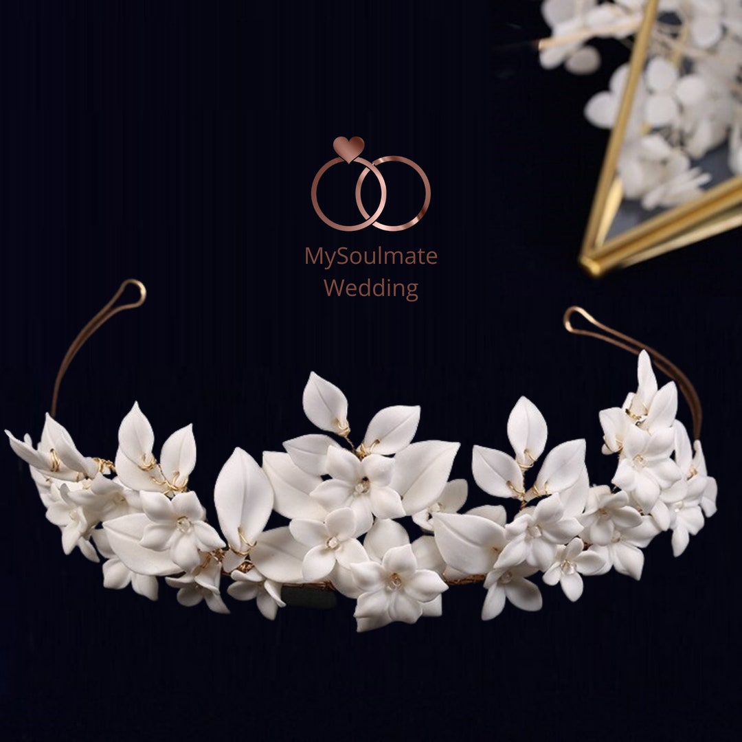 AROMA Gorgeous Floral Tiara With Porcelain Flowers Silver - Etsy