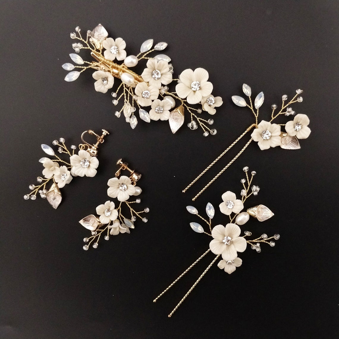 Luxury Cream Ceramic Hair Pins Ceramic Hair Clip Floral Hair Etsy